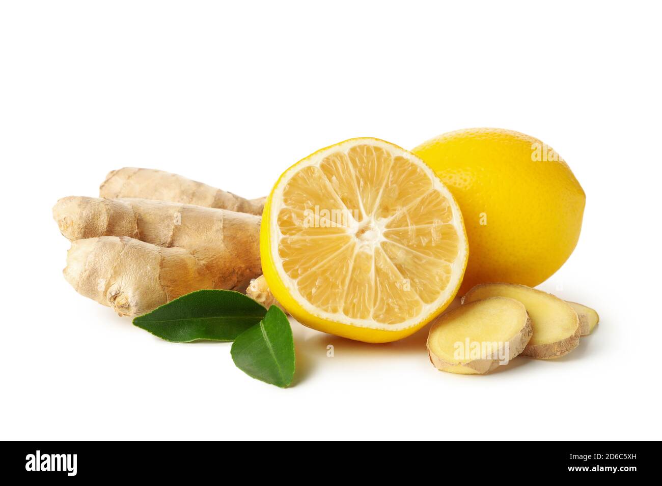 Fresh ginger and lemon isolated on white background Stock Photo - Alamy