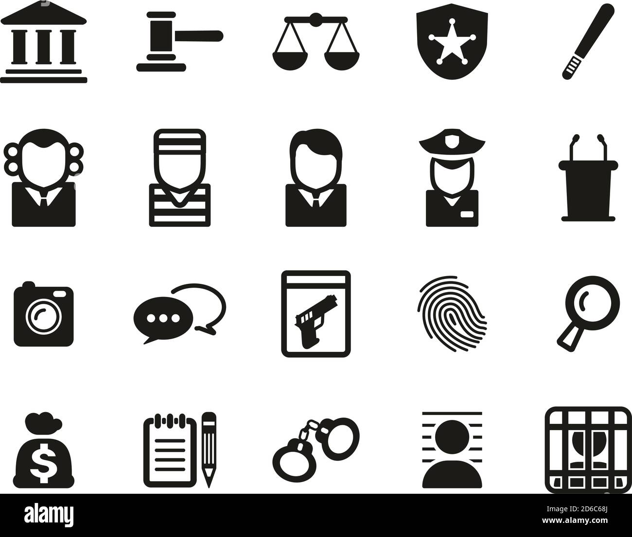 Courthouse Or Trial Icons Black & White Set Big Stock Vector Image ...