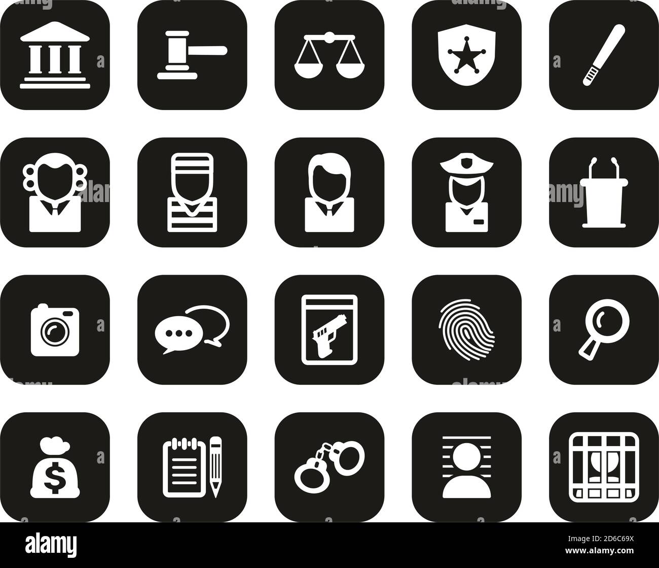 Courthouse Or Trial Icons White On Black Flat Design Set Big Stock ...
