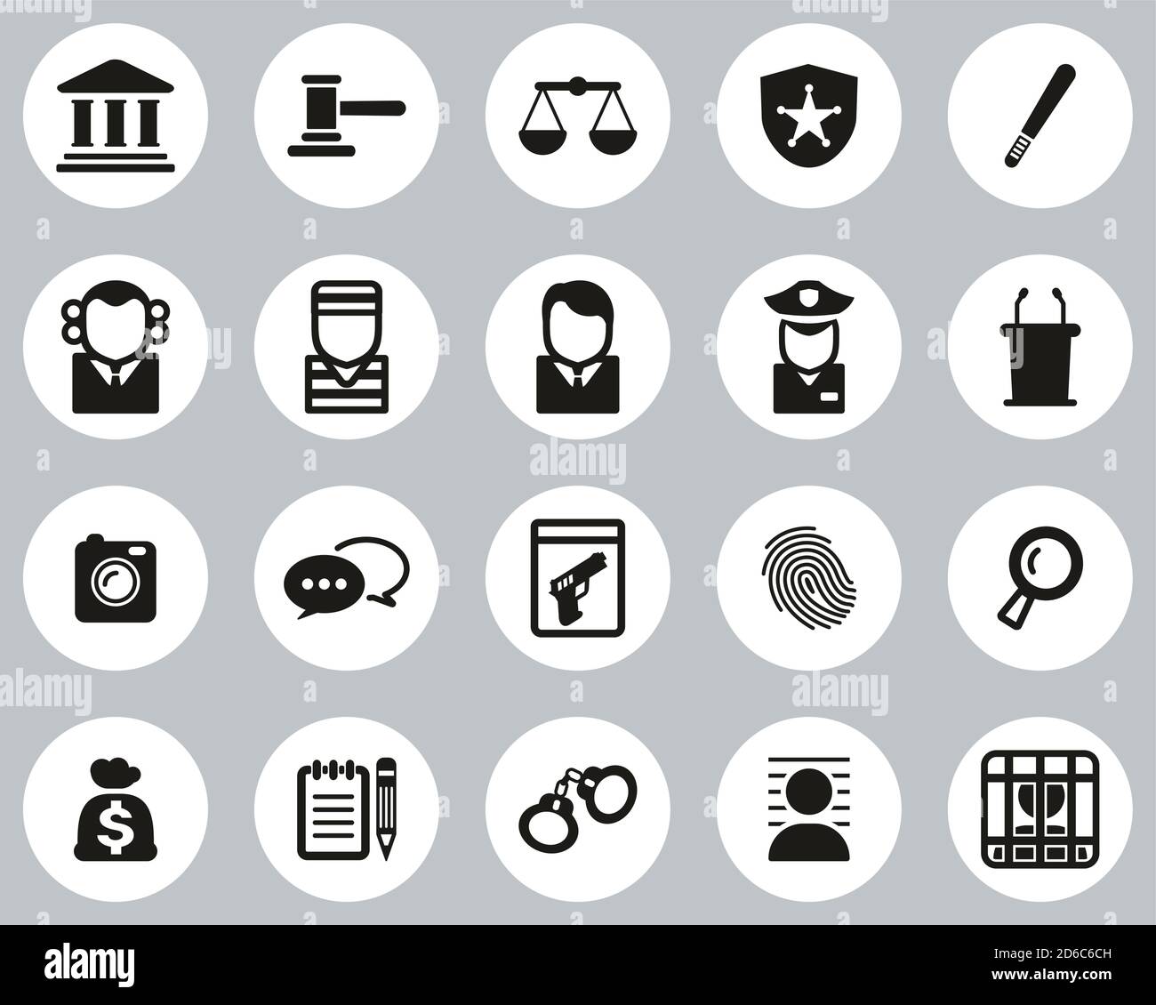 Courthouse Or Trial Icons Black & White Flat Design Circle Set Big ...