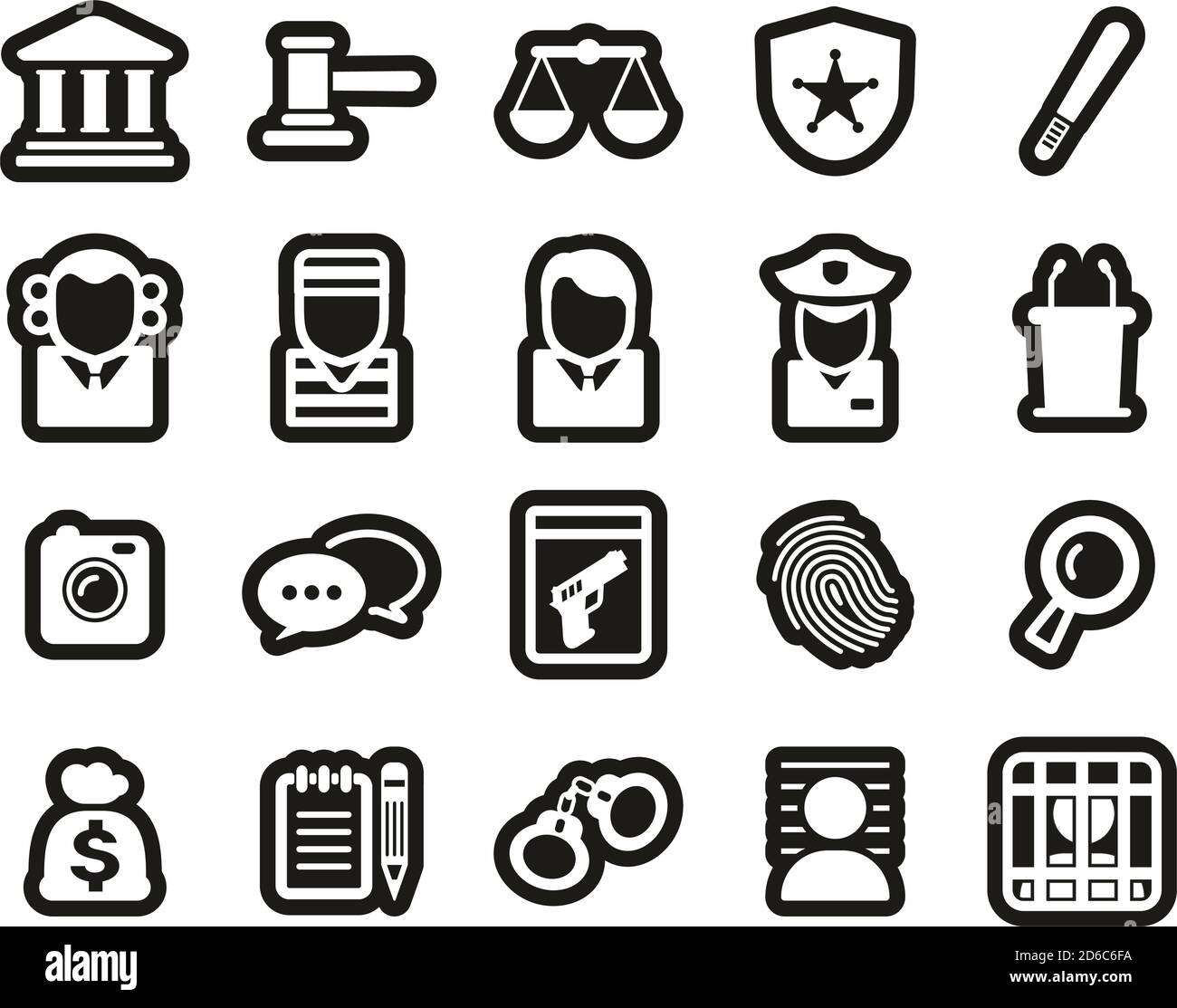 Courthouse Or Trial Icons White On Black Sticker Set Big Stock Vector ...