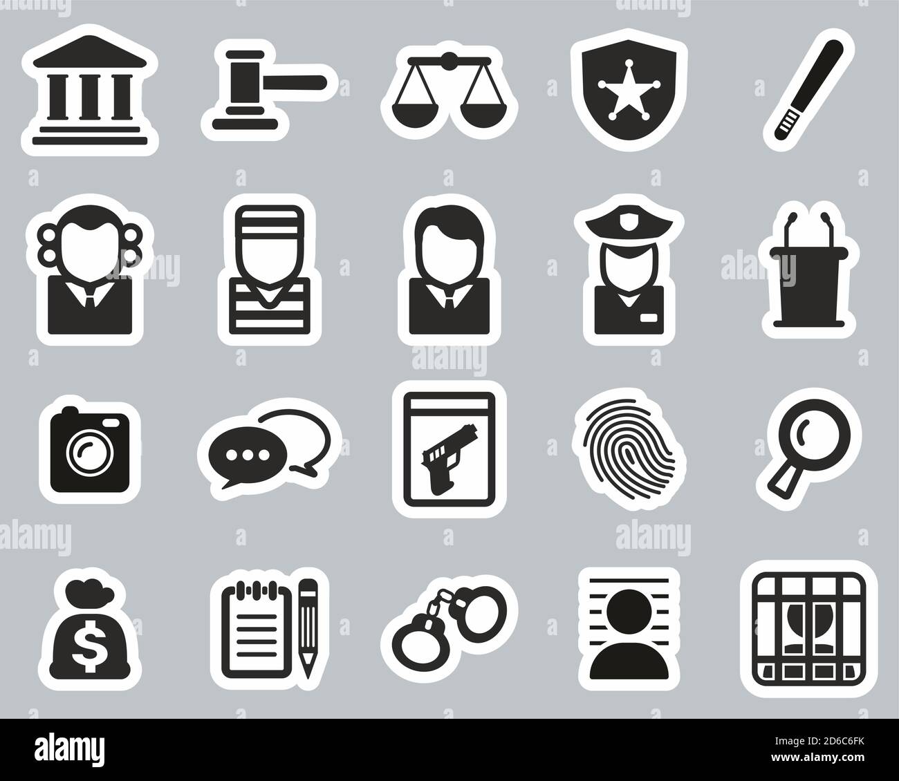 Courthouse Or Trial Icons Black & White Sticker Set Big Stock Vector ...