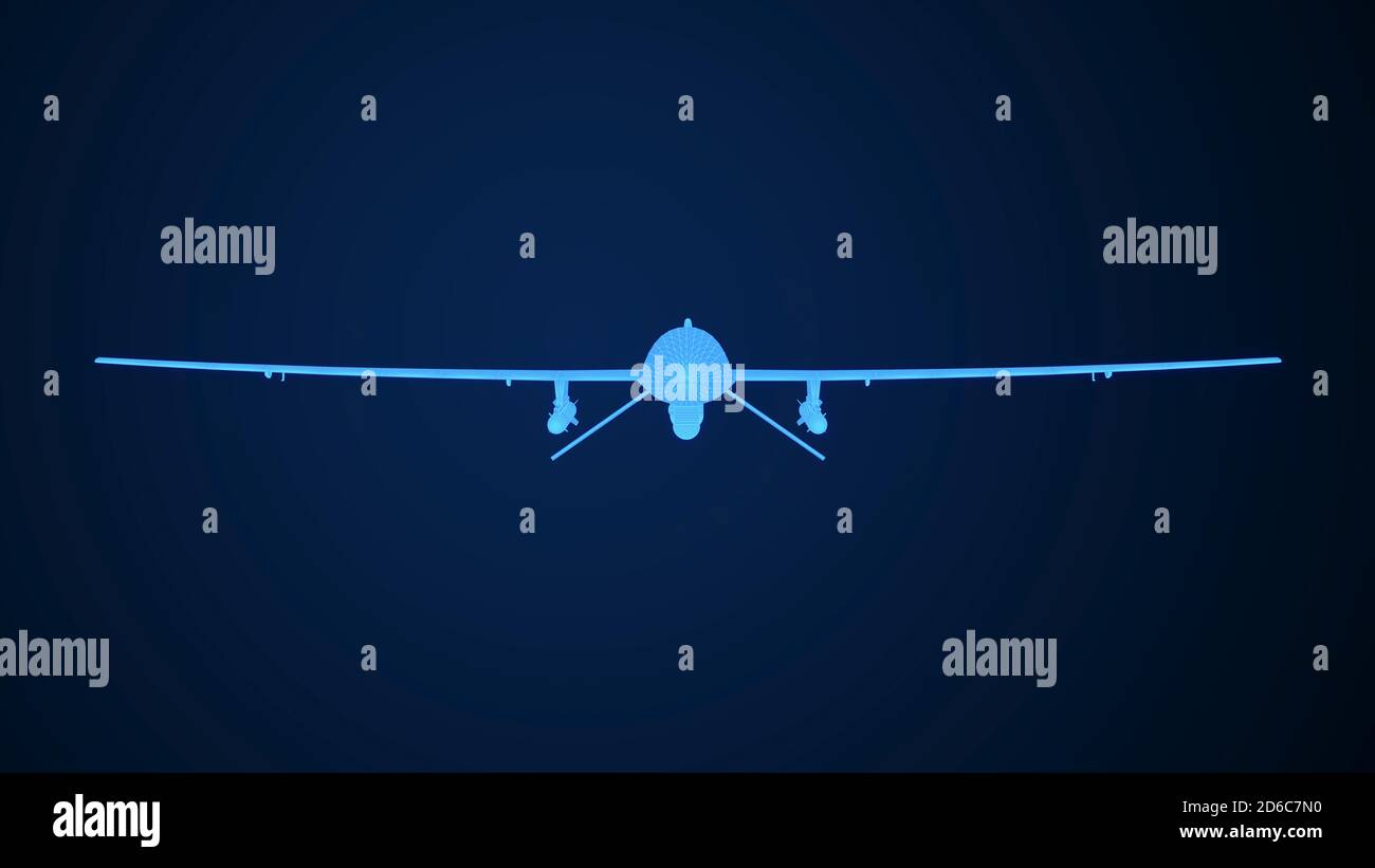 UAV IHA Predator Reaper Plane Wireframe Glowing 3D Rendering Stock ...