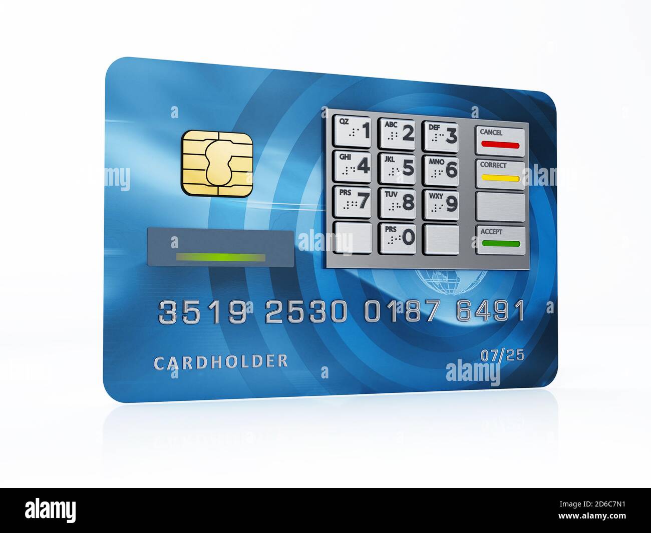 Fictitious credit card with ATM keypad. 3D illustration Stock Photo - Alamy