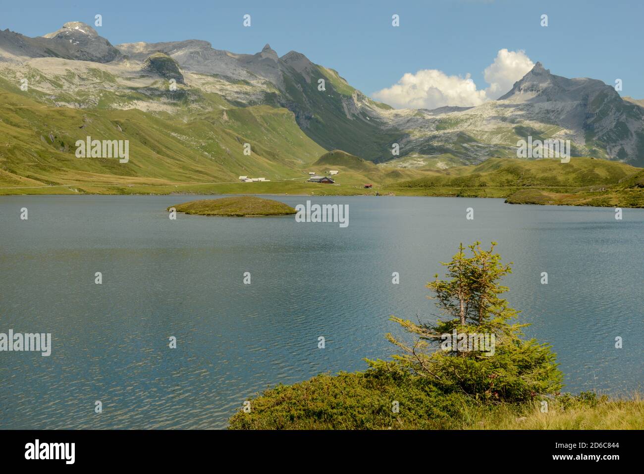 Mountain landscape at lake Tannensee over Engelberg on the Swiss alps ...