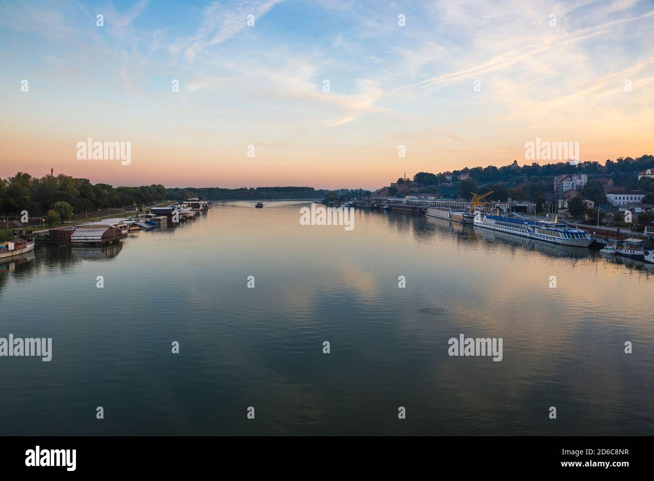 Serbia, Belgrade, View of Splavovi floating bars and nightclubs on Sava ...