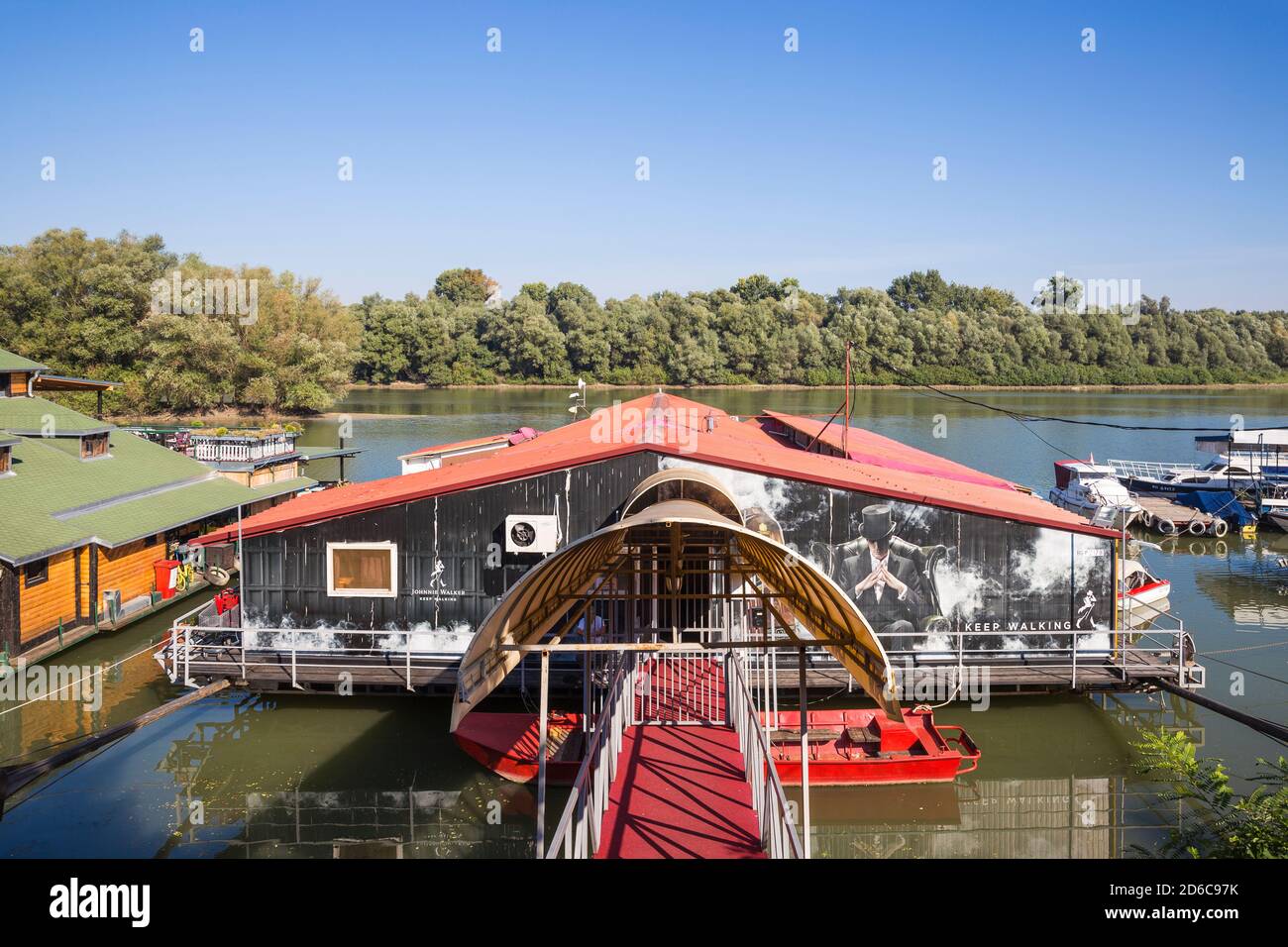 Serbia, Belgrade, Floating restaurant/bars on the Danube River Stock ...
