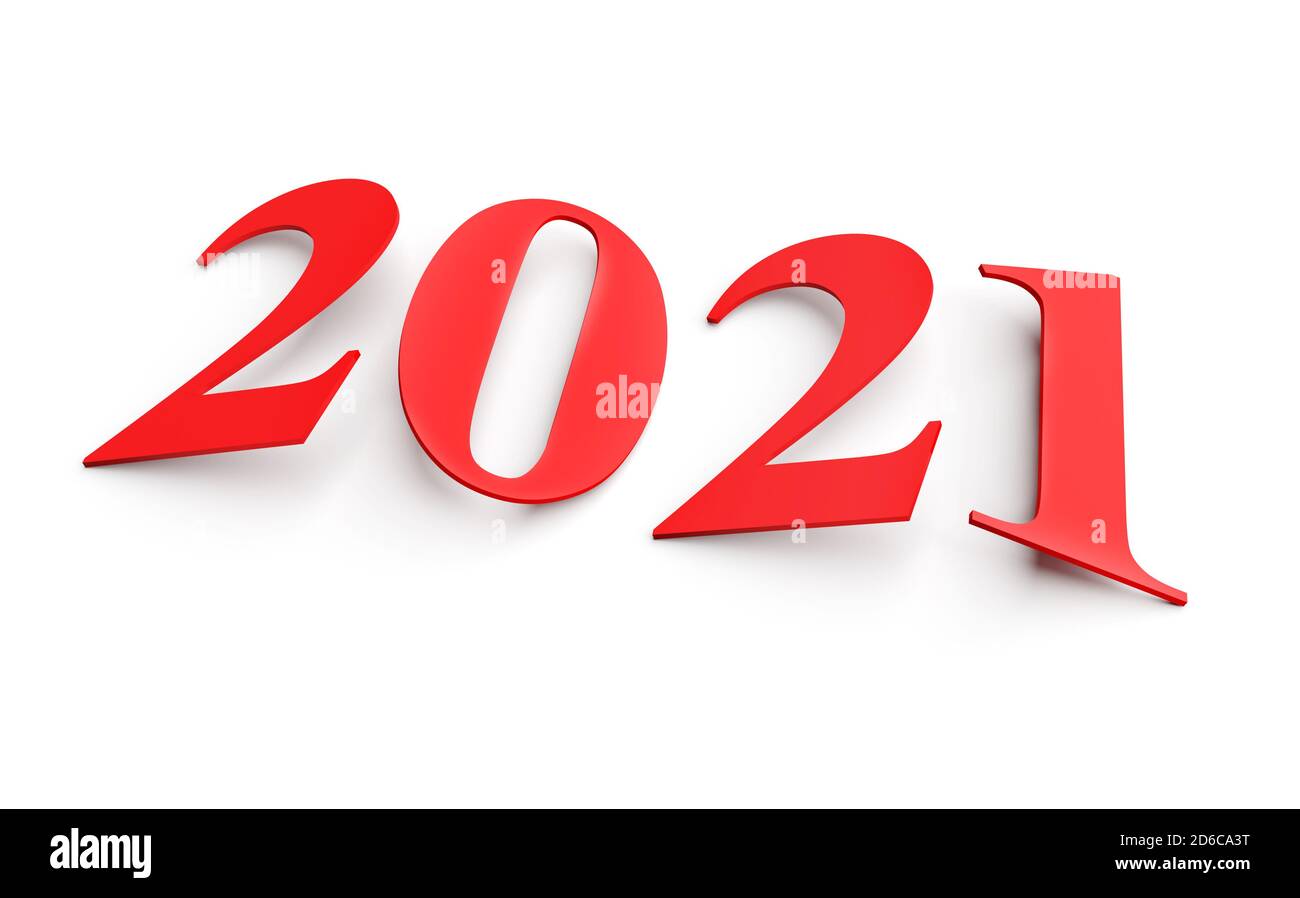 New year concept. Red slanted numbers 2021 isolated on white. 3d ...
