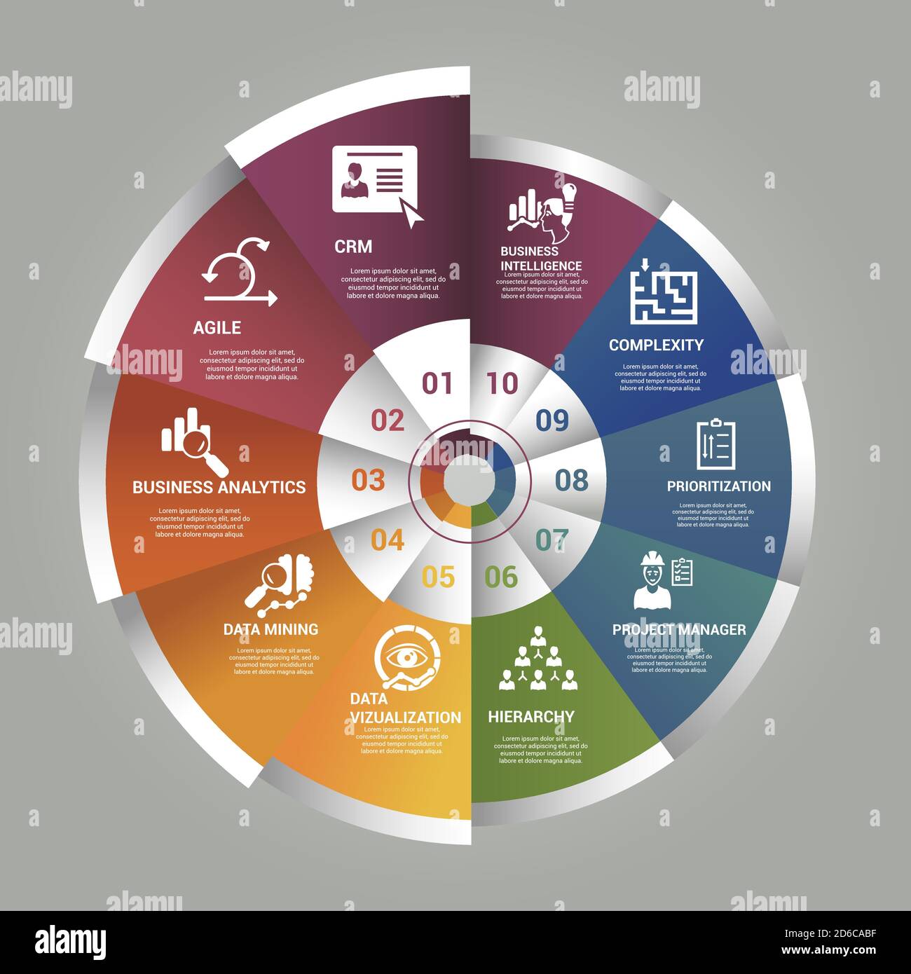 Infographic Business Intelligence template. Icons in different colors ...