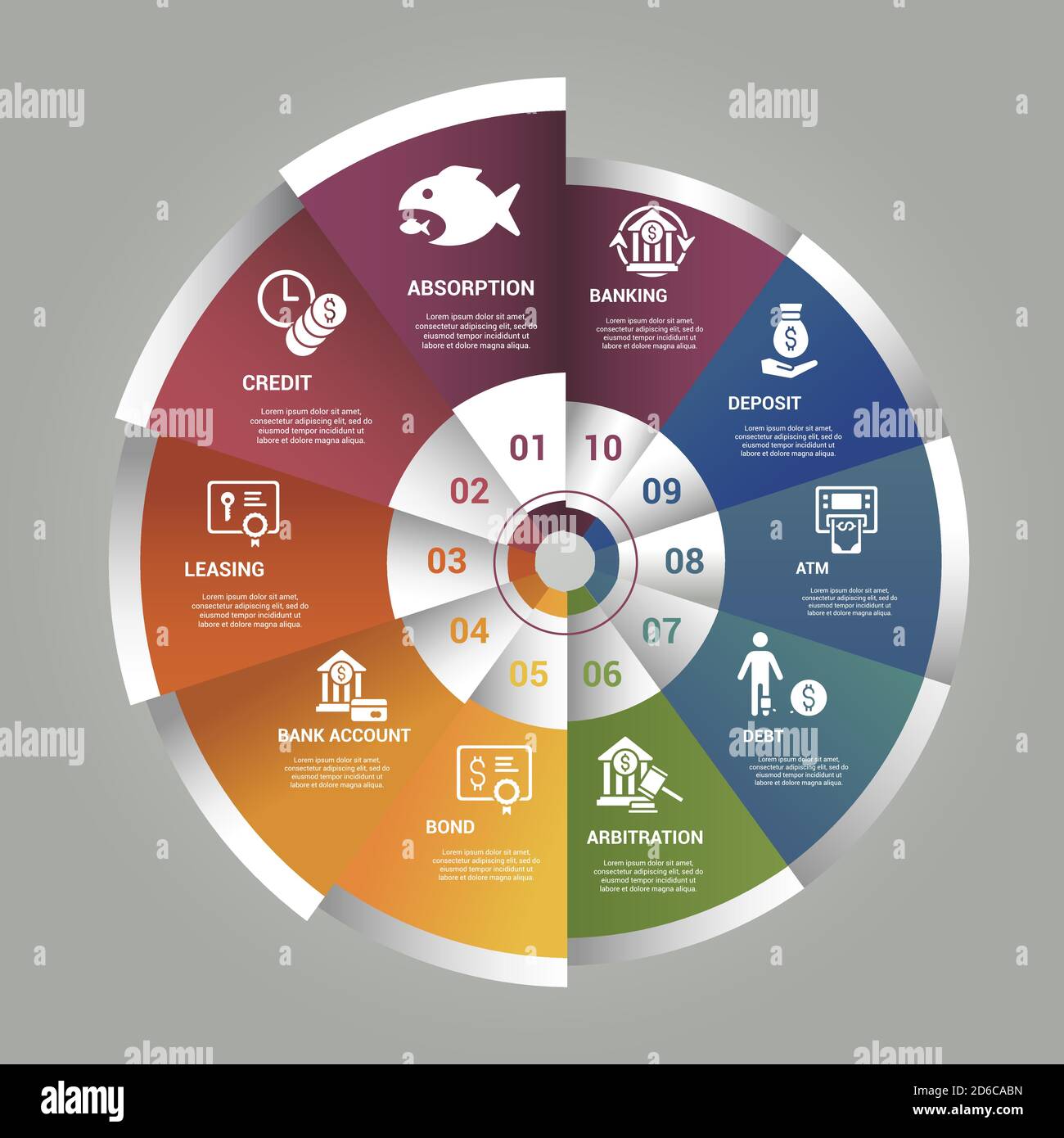 Infographic Banking template. Icons in different colors. Include ...