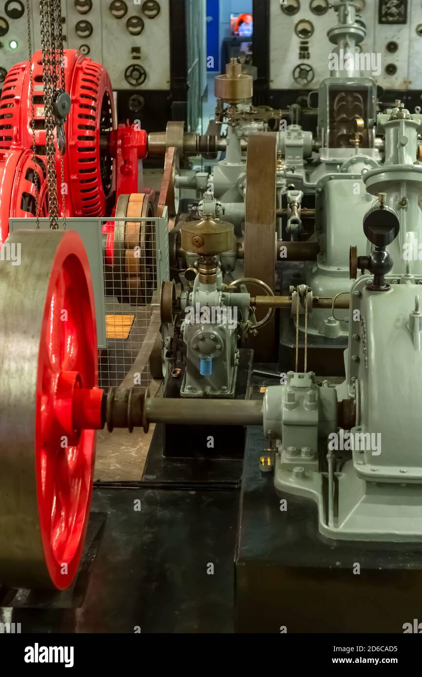 View of a classic 1934 industrial hydroelectric generators turbine and ...