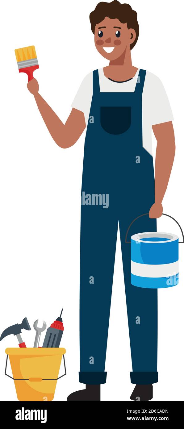 painter man with bucket and brush vector design Stock Vector Image ...