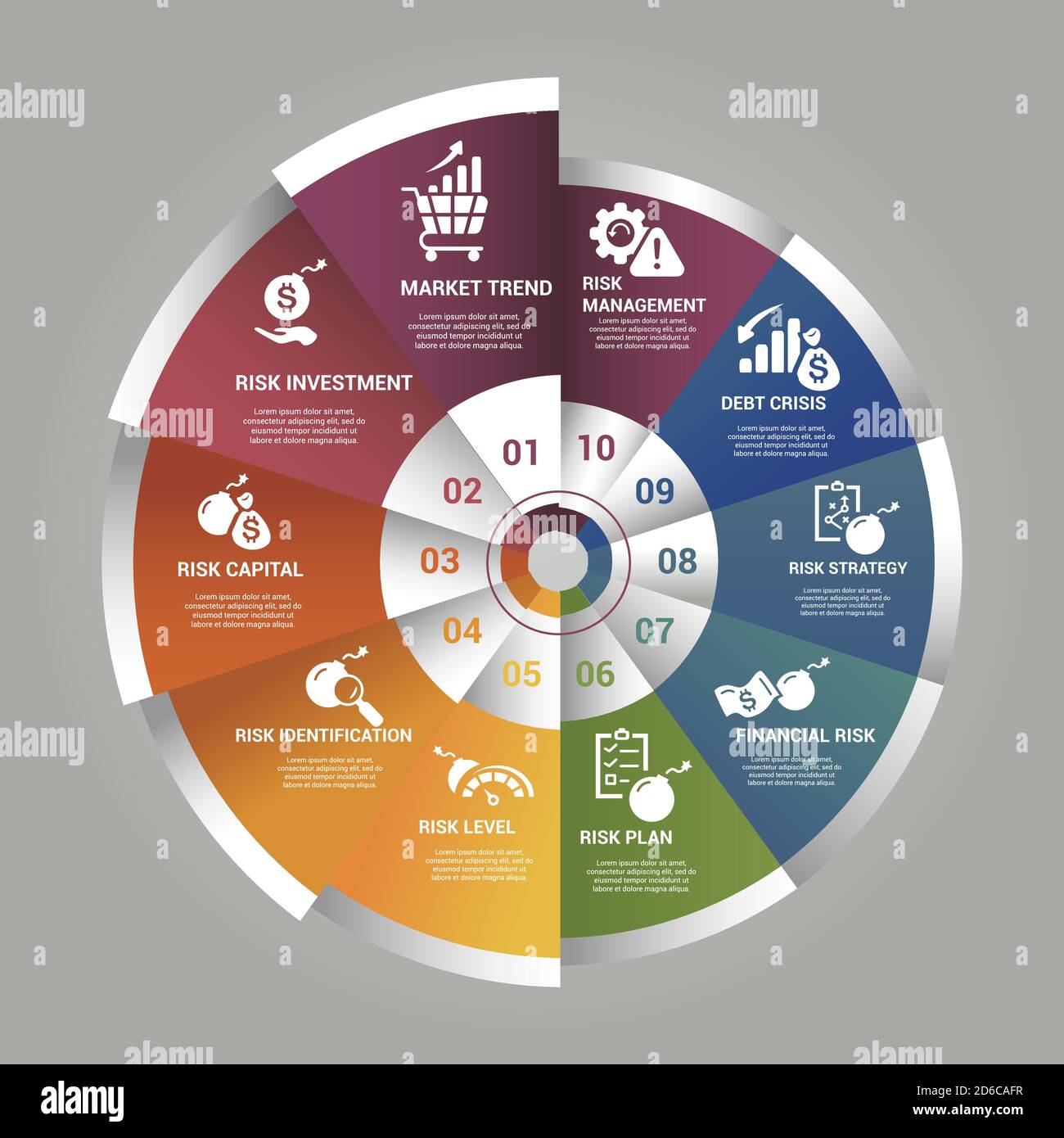 Infographic Management template. Icons in different colors. Include ...