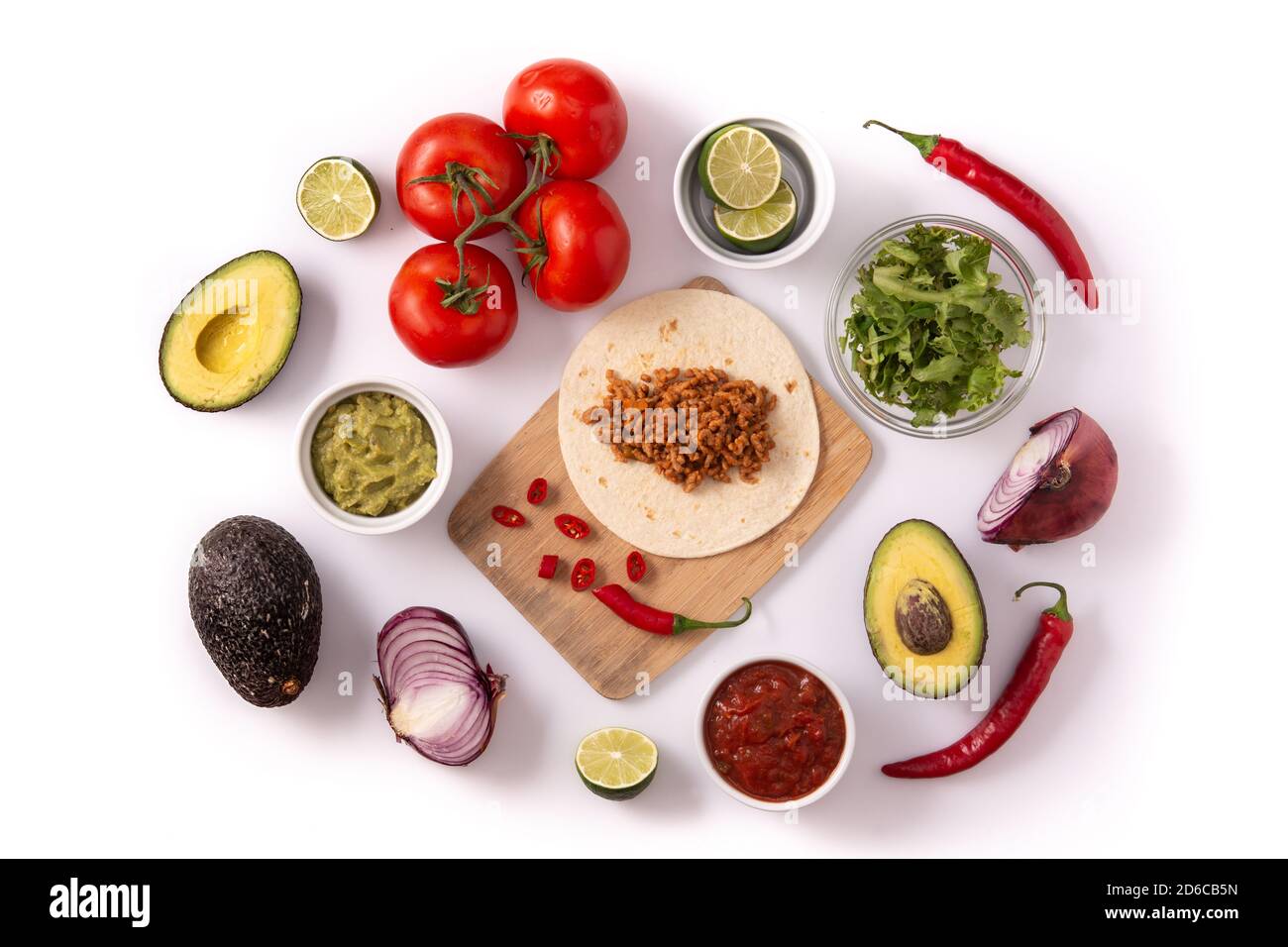 Mexican tacos ingredients isolated on white background Stock Photo - Alamy