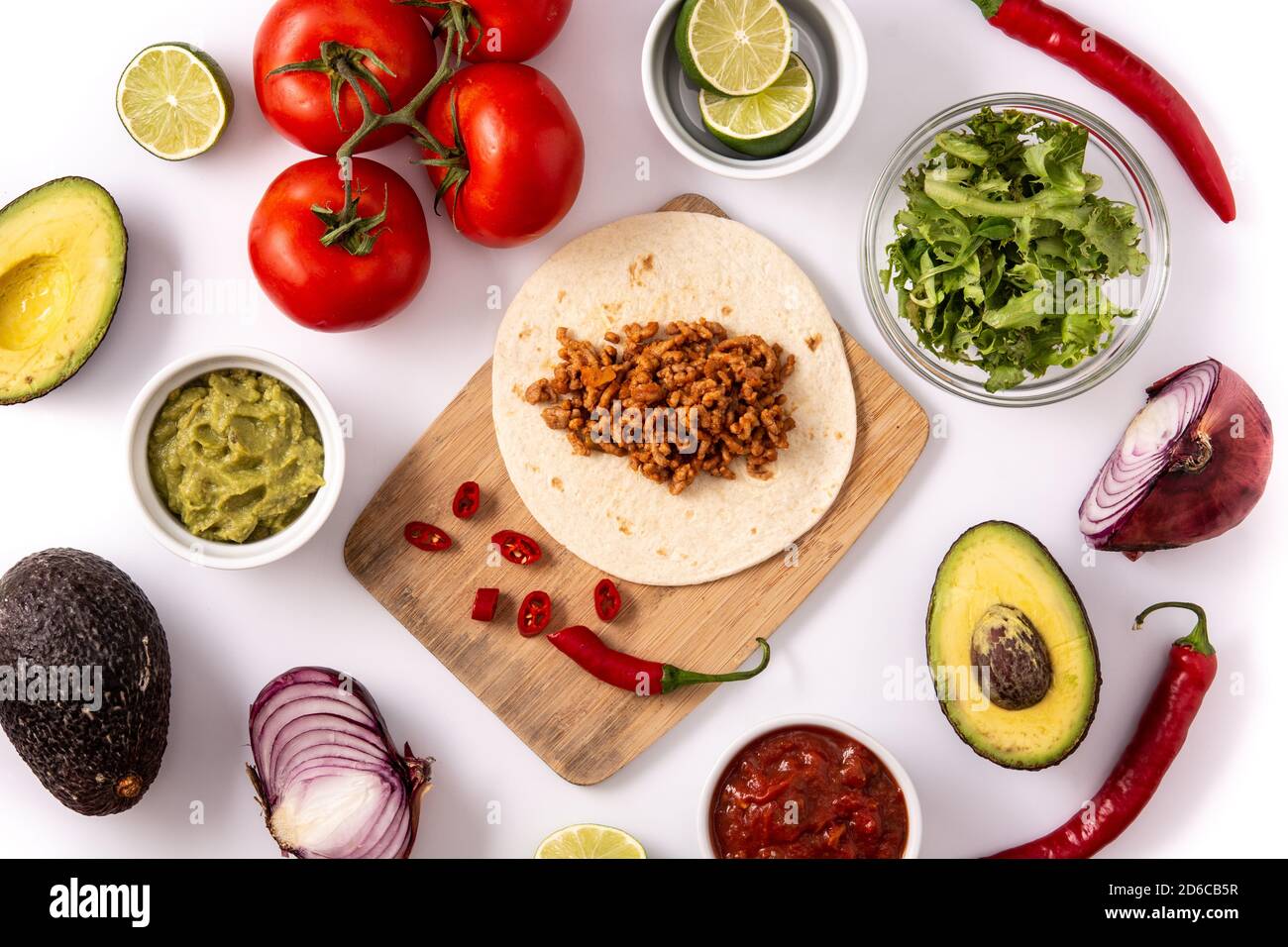 Mexican tacos ingredients isolated on white background Stock Photo - Alamy