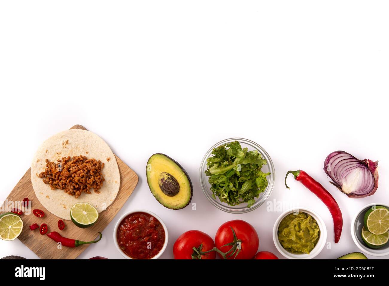 Mexican tacos ingredients isolated on white background Stock Photo - Alamy