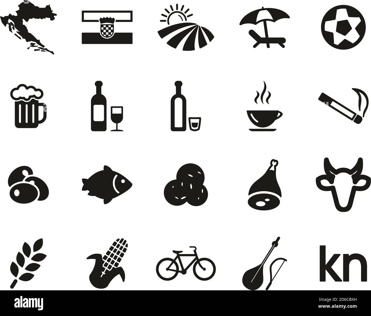 Croatia Country & Culture Icons Black & White Set Big Stock Vector ...