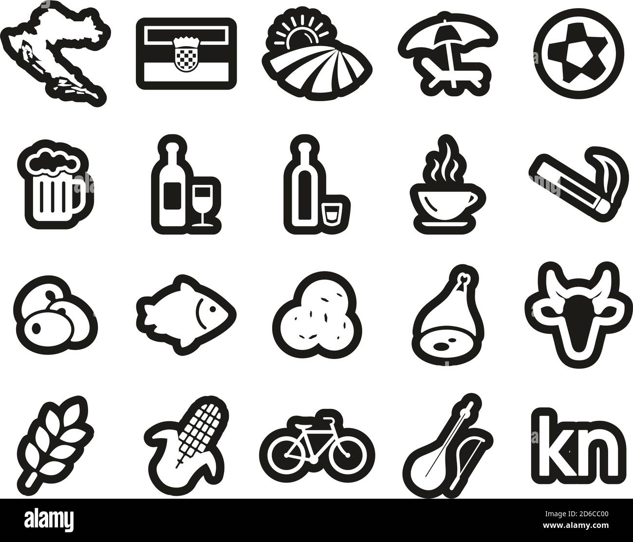 Croatia Country & Culture Icons White On Black Sticker Set Big Stock ...