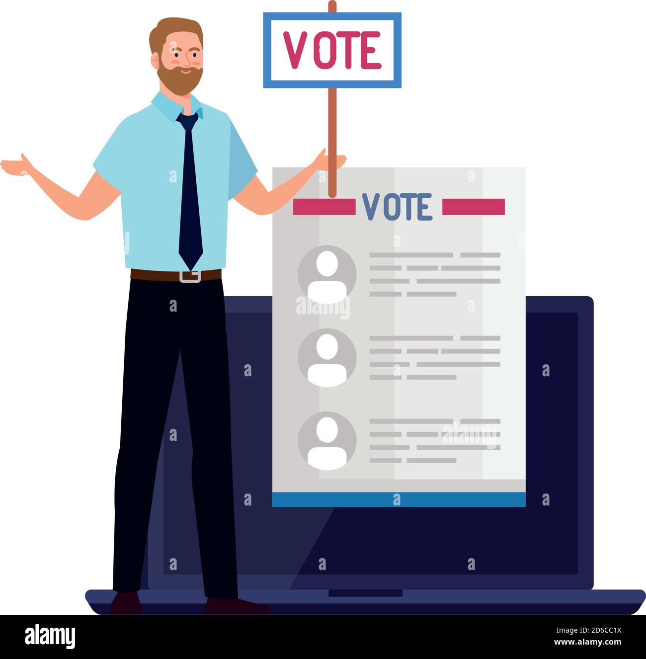 Vote paper and man with banner on laptop vector design Stock Vector ...