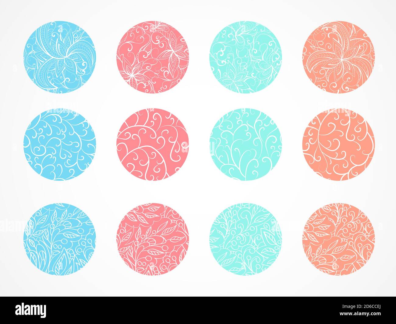 Vector set of decorative round backgrounds with floral and abstract ...