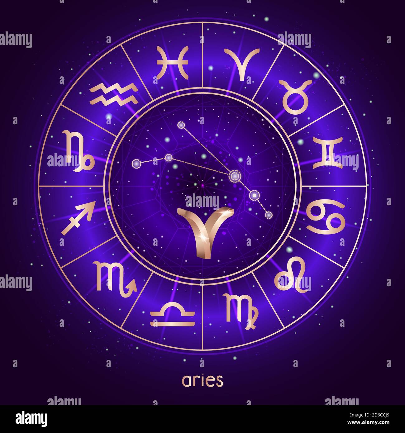 Zodiac sign and constellation ARIES with Horoscope circle and sacred ...