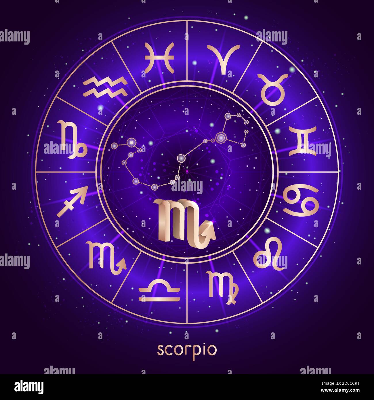 Zodiac sign and constellation SCORPIO with Horoscope circle and sacred ...