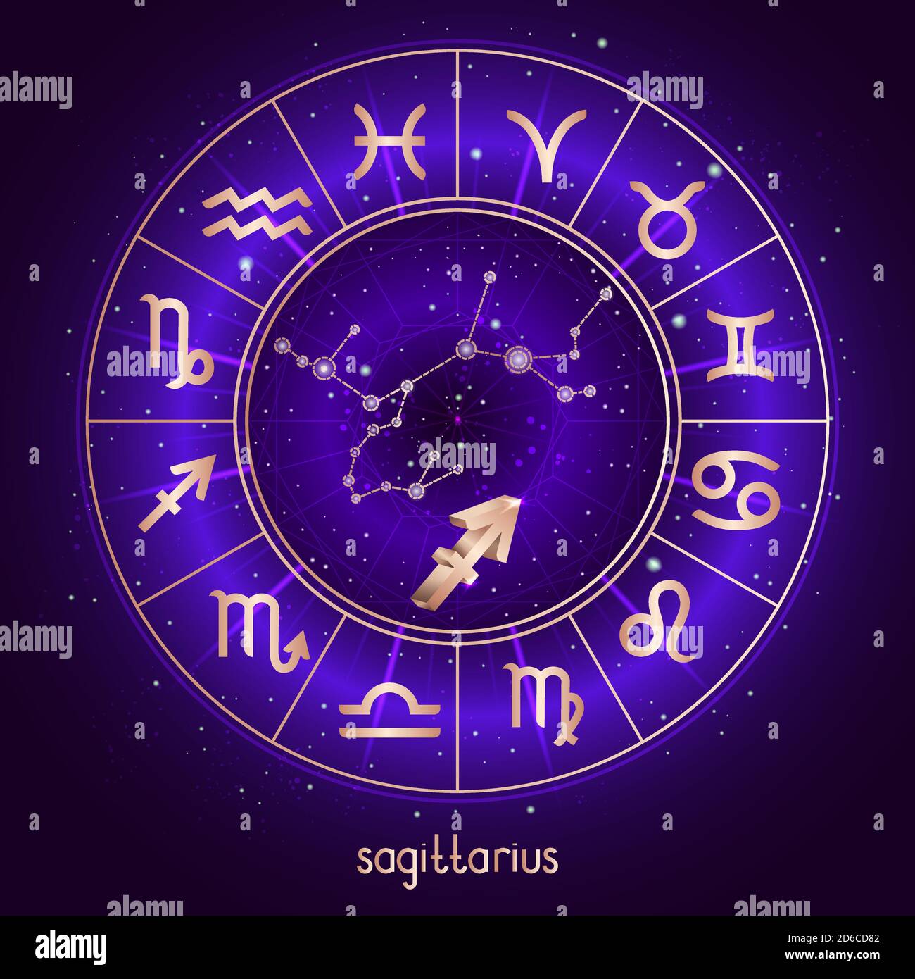 Zodiac sign and constellation SAGITTARIUS with Horoscope circle and ...