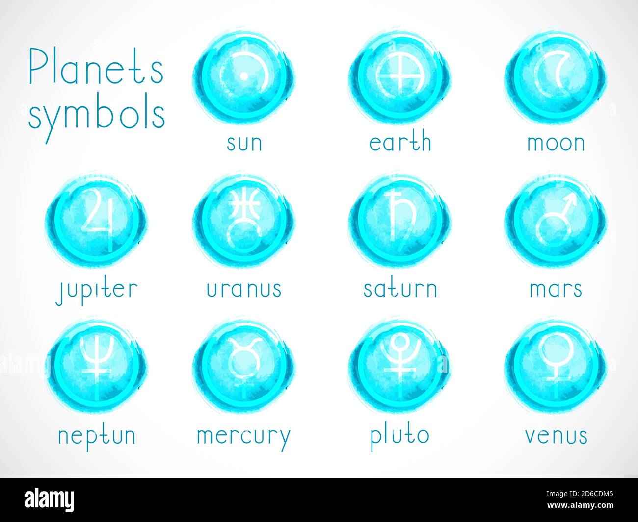 Vector set of astrological planets symbols with watercolor elements ...