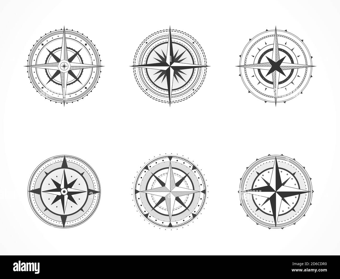 Vector set of vintage compasses or marine wind roses. Collection in ...