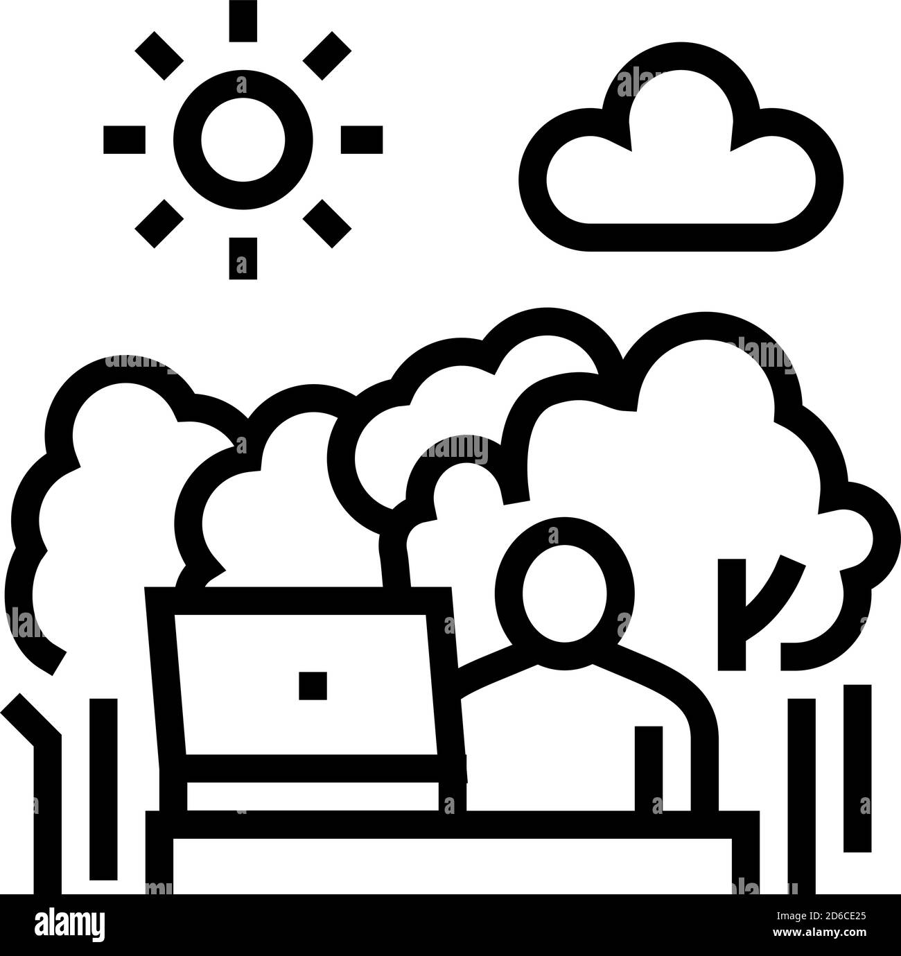 remote work on nature line icon vector illustration Stock Vector Image ...