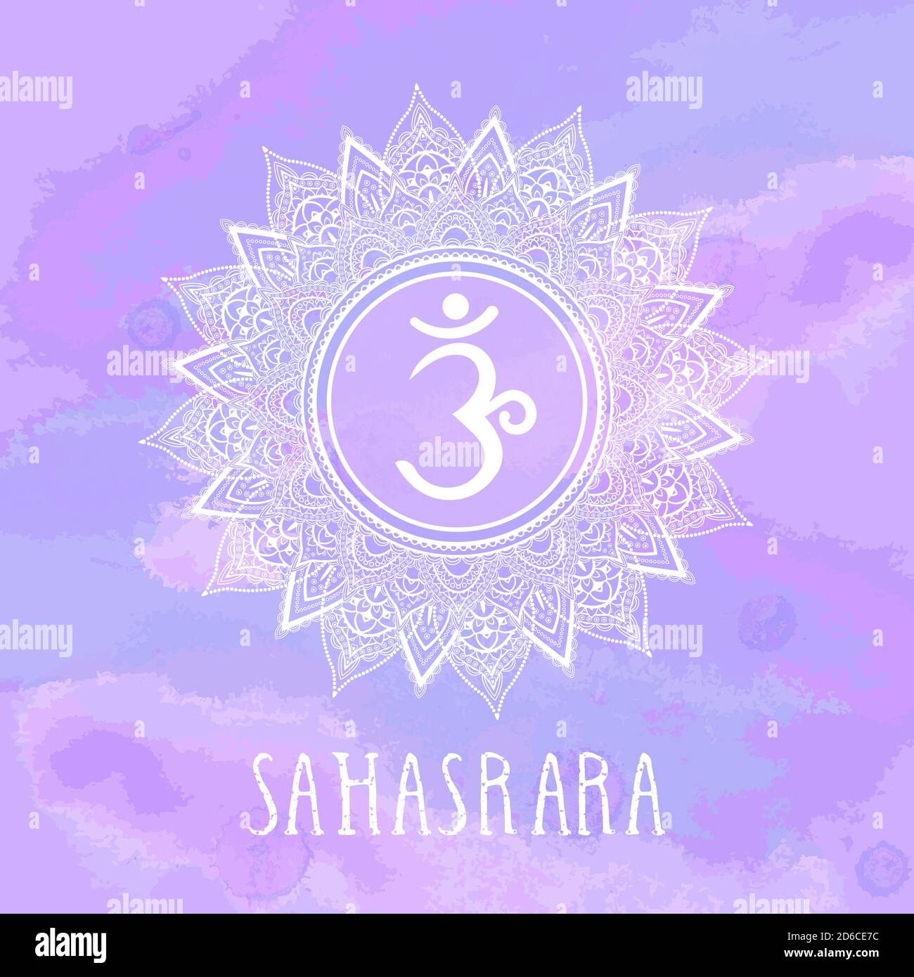 Vector illustration with symbol Sahasrara - Crown chakra on watercolor ...