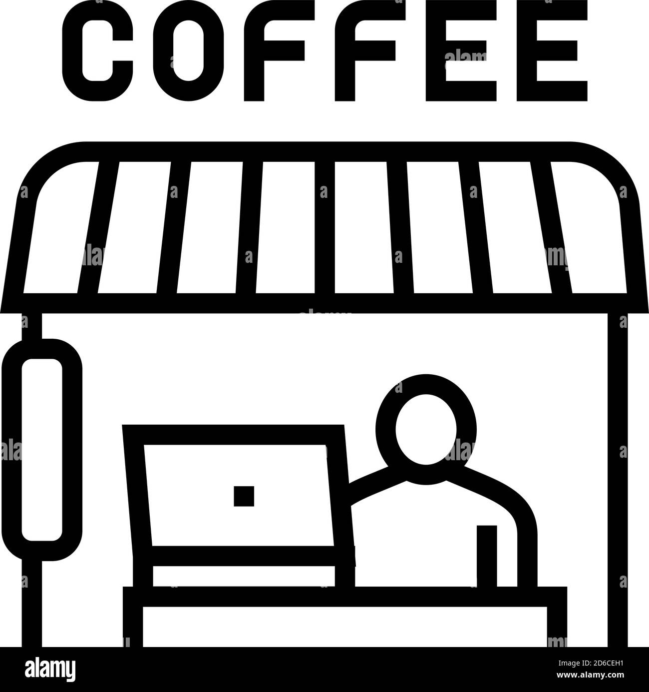 remote working in cafeteria line icon vector illustration Stock Vector ...