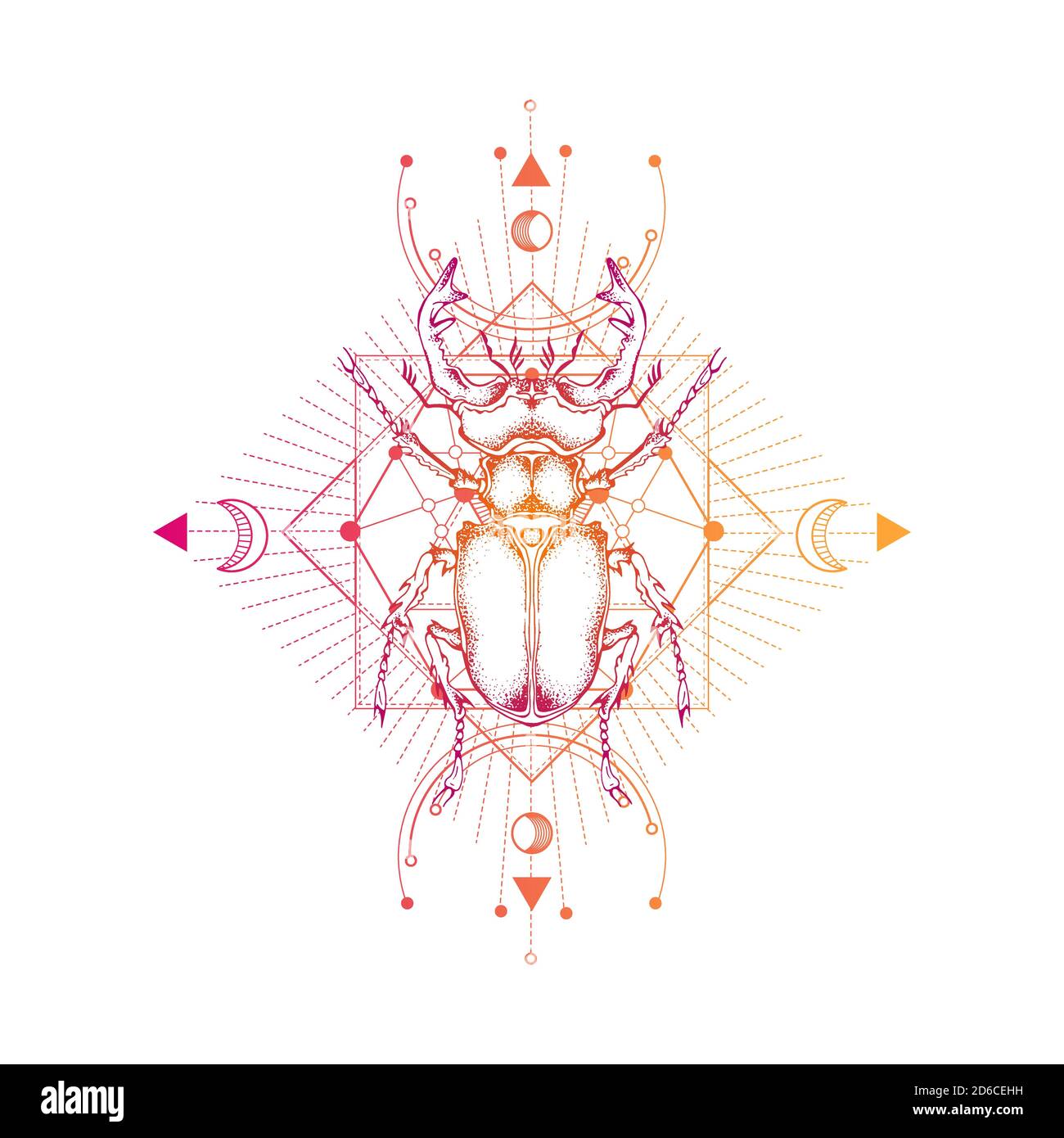 Vector illustration with hand drawn stag beetle and Sacred geometric ...