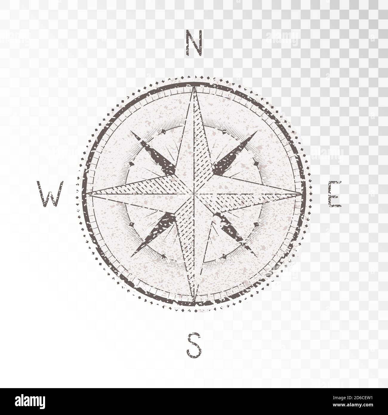 Vector illustration with a vintage textured compass or wind rose and ...