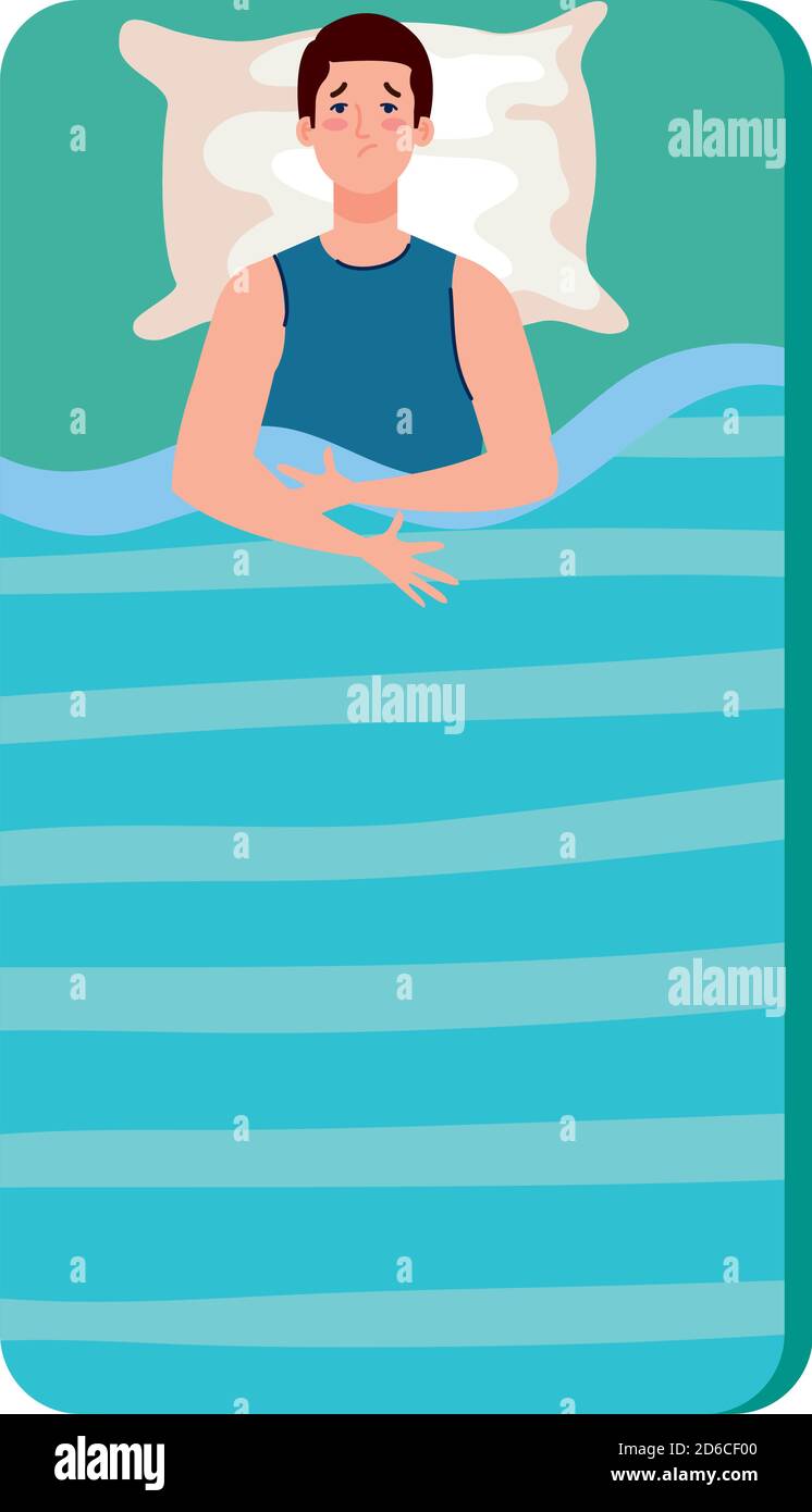 Night insomnia exhausted man bed Stock Vector Images - Alamy