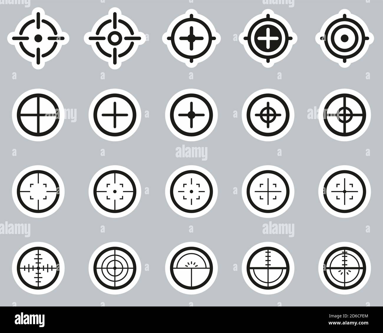 Crosshair or Sight Icons Black & White Sticker Set Big Stock Vector ...