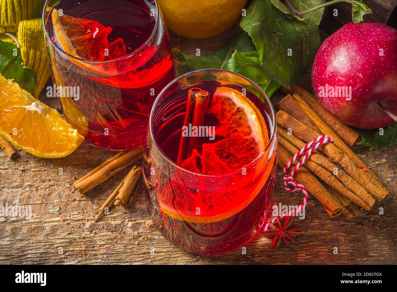Traditional autumn winter alcohol drink. Hot autumn fruity sangria with ...