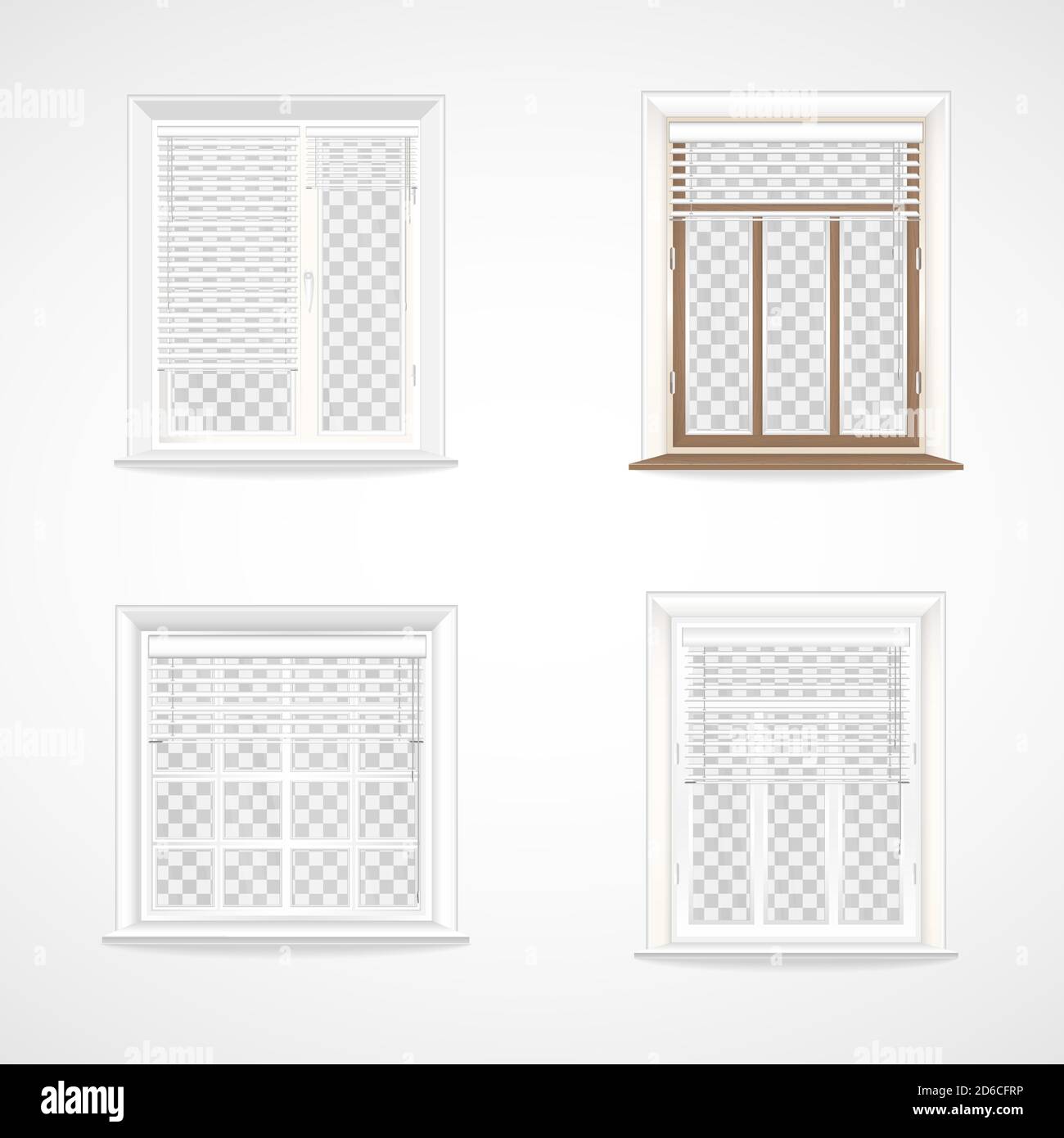 Vector set of wooden and plastic windows in realistic style, jalousie ...