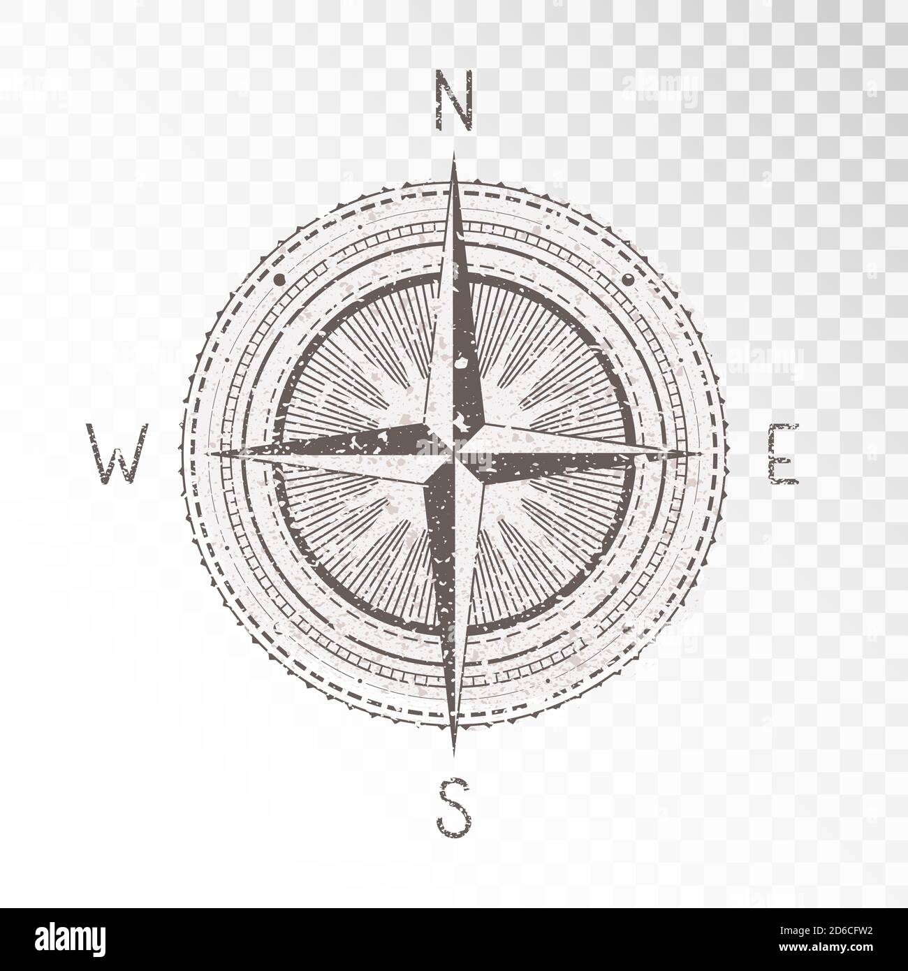 Vector illustration with a vintage textured compass or wind rose and ...