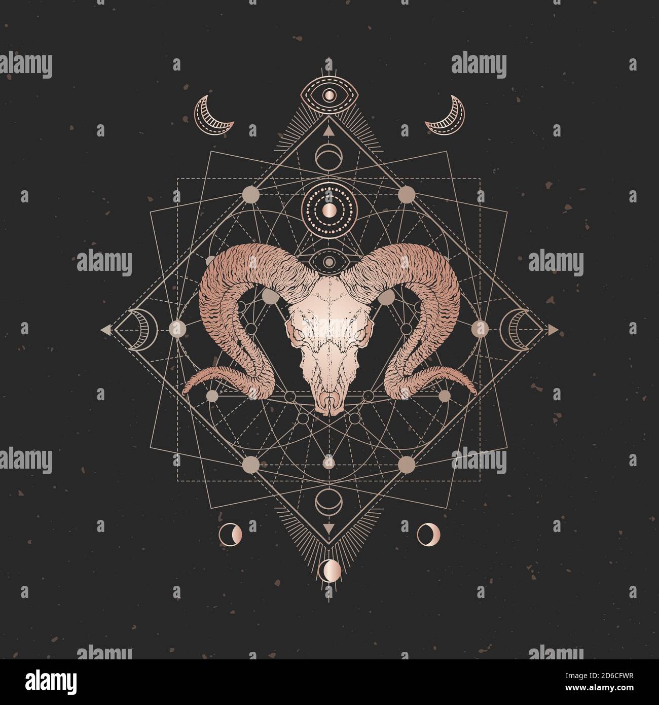 Vector illustration with hand drawn Wild ram skull and Sacred geometric ...
