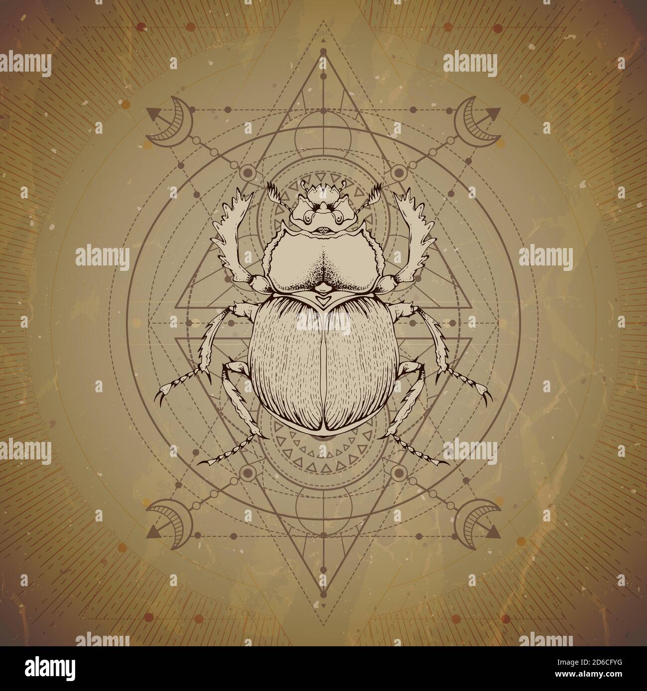 Vector illustration with hand drawn Scarab and Sacred geometric symbol ...