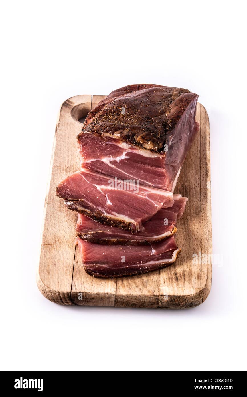 Dried and smoked meat isolated on white background Stock Photo - Alamy