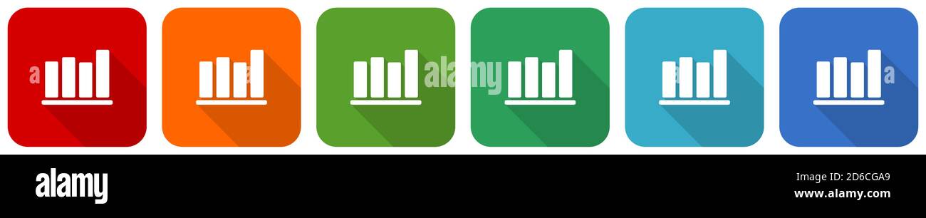 Bar chart icon set, flat design vector illustration in 6 colors options ...
