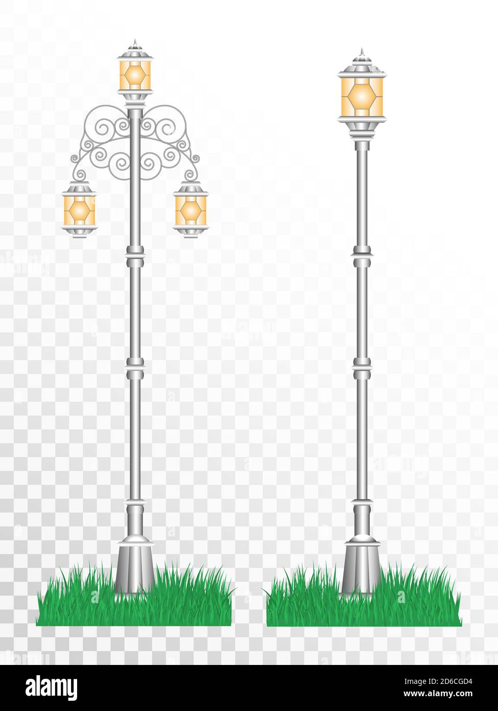 Vector setset of two street lights with grass on a transparent ...