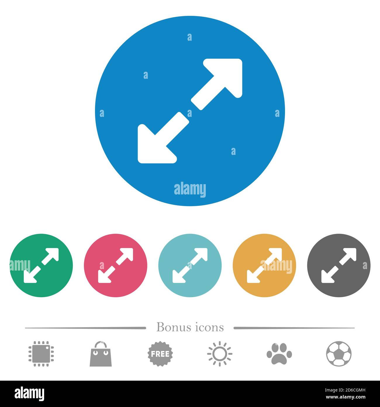 Resize full flat white icons on round color backgrounds. 6 bonus icons ...
