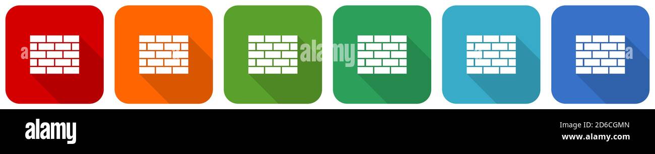 Firewall icon set, flat design vector illustration in 6 colors options ...