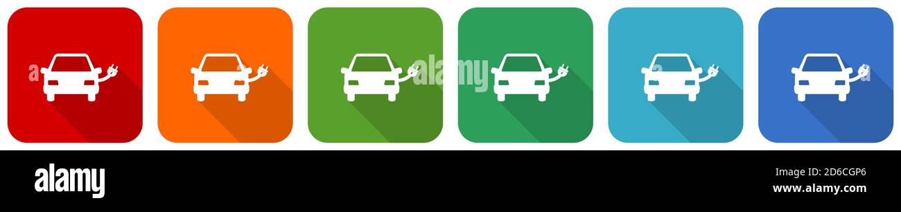 Electric car, power icon set, flat design vector illustration in 6 ...