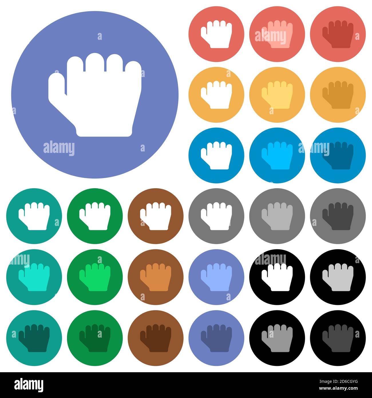 Right handed grab gesture multi colored flat icons on round backgrounds ...