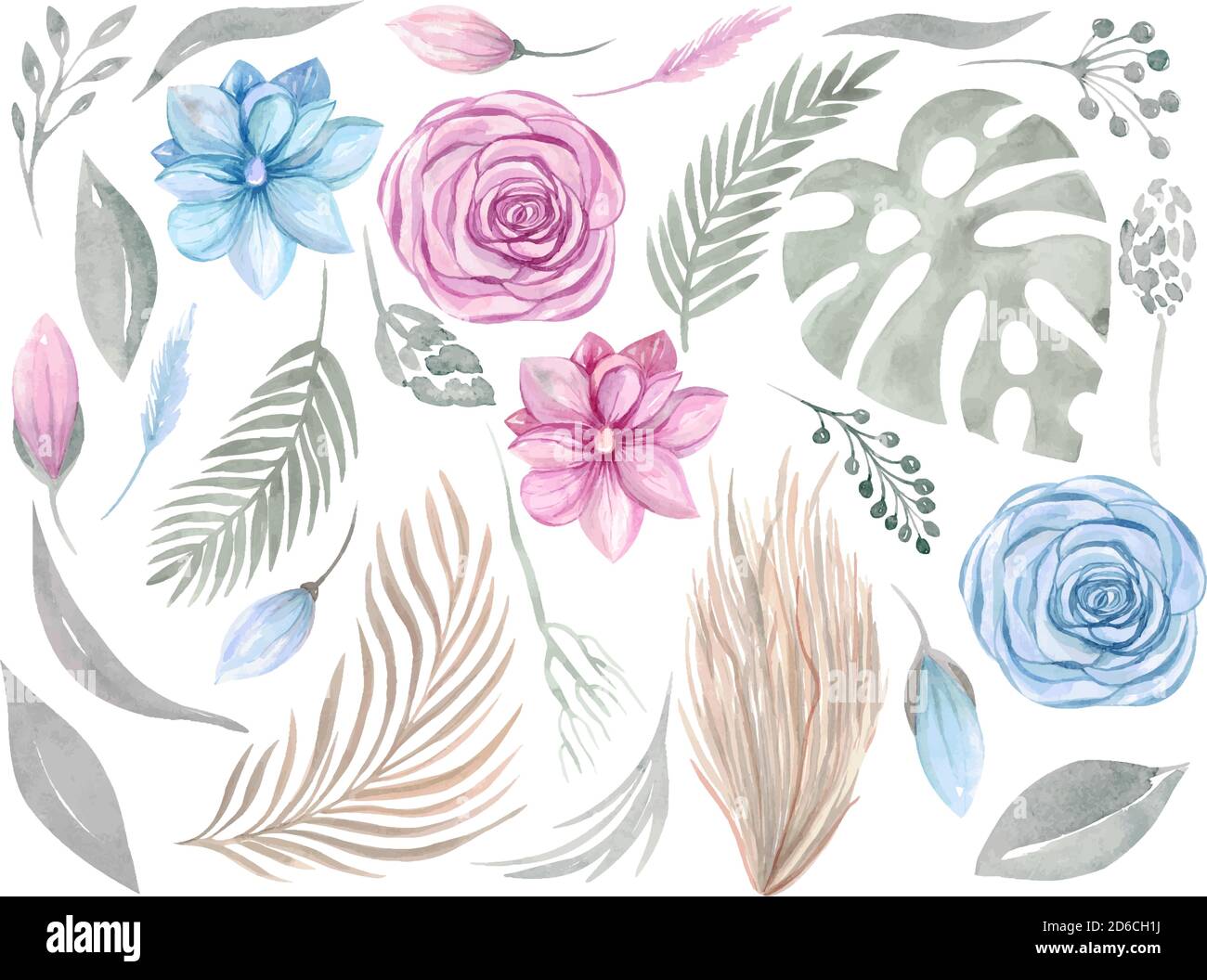 Floral element clipart Boho wedding collection. Flower rose magnolia ...