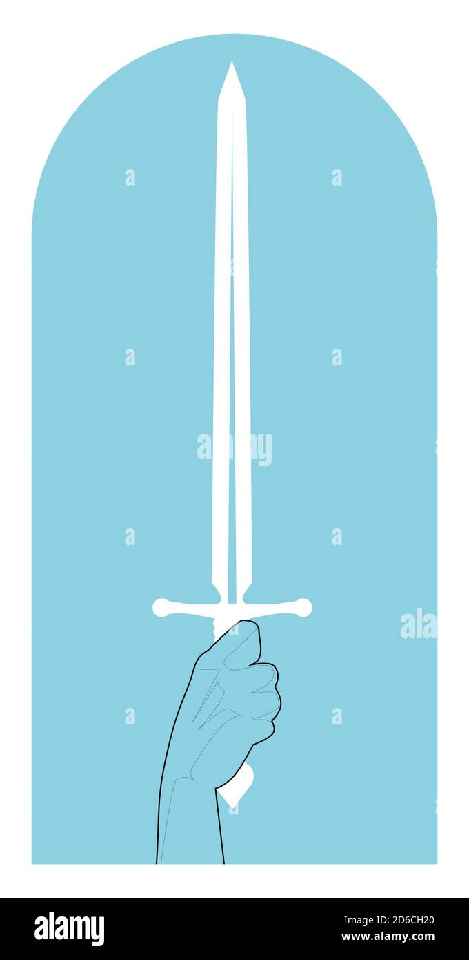 Illustration of sacred and symbolic imagery. Hand holding a sword ...